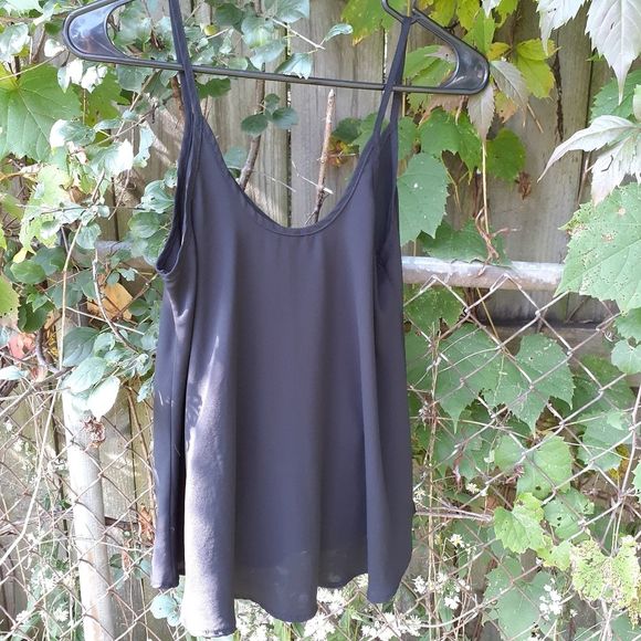 Tops | Silky Flowy Sheer Black Spaghetti Strap Tank Top Euc | Poshmark